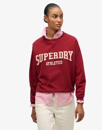 Superdry Athletik Essentials - Legeres Sweatshirt in Bordeauxrot mit Applikation