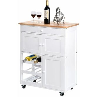 Costway Küchenwagen Servierwagen Küchentrolley Beistellwagen Küchenregal Küchenschrank Rollwagen Weinregal Weinschrank Holz weiss