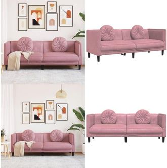 vidaXL Sofa mit Kissen 3-Sitzer Rosa Samt - Samtsofa - Wohnlandschaft - 3-Sitzer Sofa - Rosa Sofa - Gemütliches Sofa - Home & Living