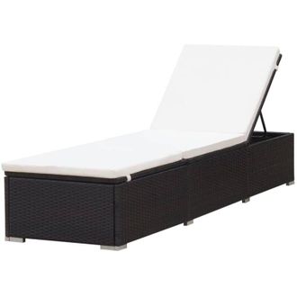 vidaXL Sonnenliege mit Auflage in Cremewei&szlig; Poly-Rattan Braun - Vidaxl