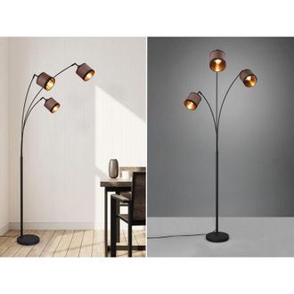 Reality Große Stehleuchte DAVOS 3-flammig mit Stoffschirmen in Taupe/Gold, Höhe 185cm