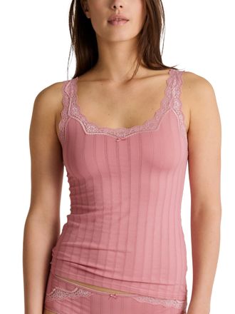CALIDA Etude Toujours Tank Top Damen, mit Swiss+Cotton-G&uuml;tesiegel, edle Nadelstreifen-Optik und zarte Spitze am Ausschnitt