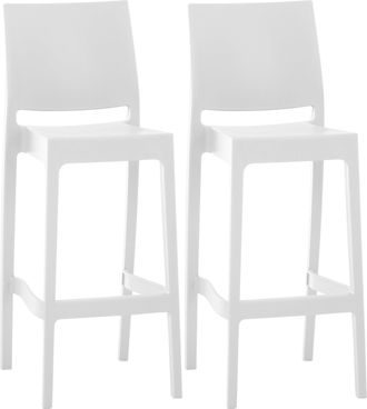 Clp 2er Set Barhocker Maya Aus Wetterbeständigem Kunststoff I 2X Tresenhocker Mit Fußstütze Und Hoher Rückenlehne, Farbe:weiß