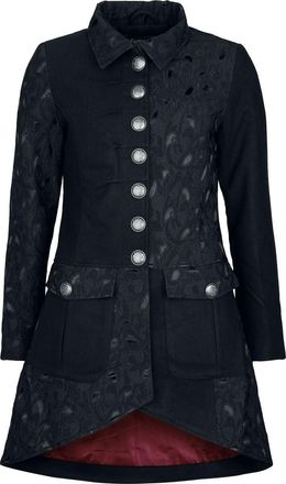 Gothicana by EMP Damen schwarzer Mantel mit rotem Innenfutter und halbseitigem Brokat XXL