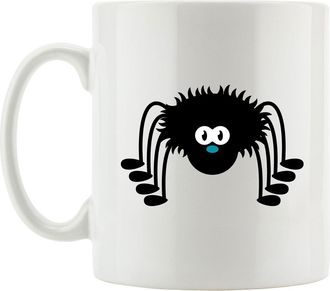 Pixxprint Niedliche Spinne Fun Tasse, ca. 300ml Fassungsvermögen, Keramik Weiß, Spülmaschinenfest