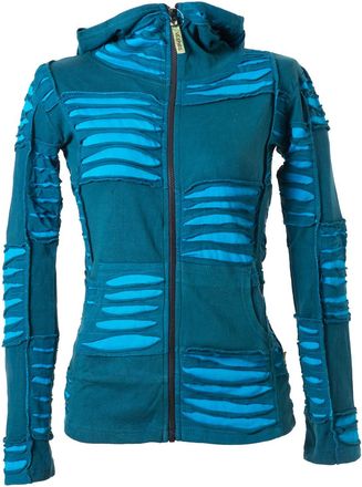 vishes Alternative Bekleidung - Damen Patchwork Jacke mit Cutwork und Zipfelkapuze t&uuml;rkis 44