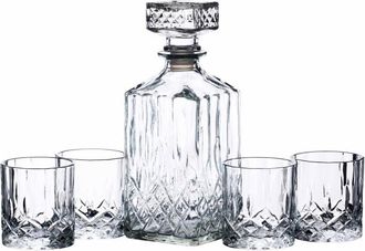 Bar Craft BarCraft Whisky Karaffe und Glas Geschenkset, geschliffenes Glas, 5-teiliges Set, 900ml Karaffe mit Silikonverschluss und 4x Gläser, 26 x 10 x 24cm