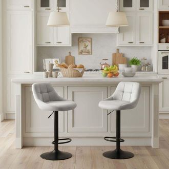 Eggree Lot de 2 tabourets de bar r&eacute;glables en hauteur avec dossier, rembourr&eacute;s, pivotants &agrave; 360&deg;, modernes en velours gris