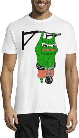 Generic Gym Pepe The Frog Funny Swole Meme T-Shirt en Coton à col Rond pour Hommes Blanc Large