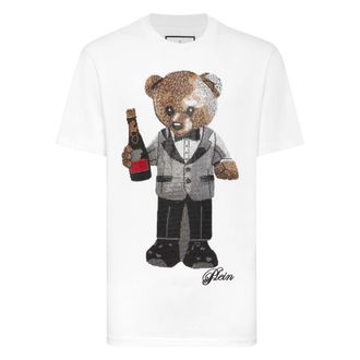 Philipp Plein Homme, Tops, Blanc, Taille: 2XL T-Shirt Col Rond Ours en Peluche