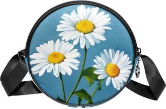 Generic Sac &agrave; bandouli&egrave;re rond pour femme, marguerite, petit sac &agrave; dos &agrave; bandouli&egrave;re avec fermeture &eacute;clair, bretelles r&eacute;glables, sac &agrave; main rond d&eacute;contract&eacute; p