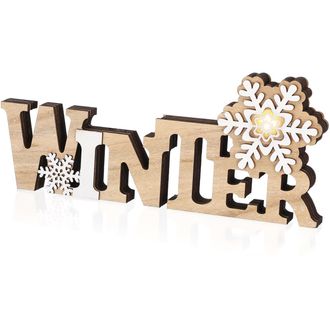 BESPORTBLE VICASKY Deko Holzaufsteller Schriftzug Winter 28 cm Holz Natur Braun Wei&szlig; Aufsteller Dekoschild Weihnachten Winterdeko Winteraufsteller Tischdekoratio