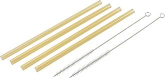 Fackelmann Fackelmann 4er Set Glasstrohhalme Summerparty - Wiederverwendbare, Spülmaschinenfeste Strohhalme Glas für Sommerpartys, inklusive Reinigungsbürste aus