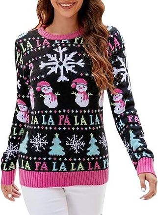 Generic Pull De Noel Femme Chaud,Pullover Femme Style EuropéEn AméRicain DéContracté Motif Bonhomme De Neige Animé pour Saison Automne Hiver Tricot Chaud Conf