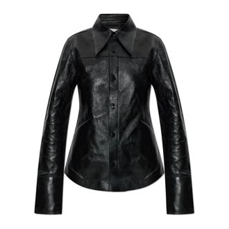 Ami Lederhemd mit Eins&auml;tzen - - Blouses & Shirts - Damen - Schwarzk - M