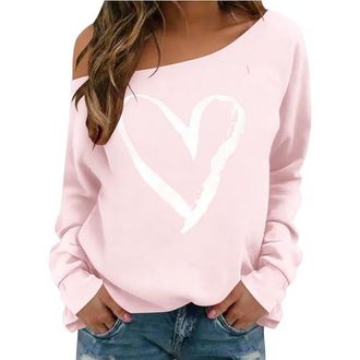Generic 2026 Sweat Femme Saint-Valentin Manches Longues Pull-Over Col Rond Couleur Unie Haut Top Streetwear Oversize Vetement pour Printemps Automne Hiver Jac
