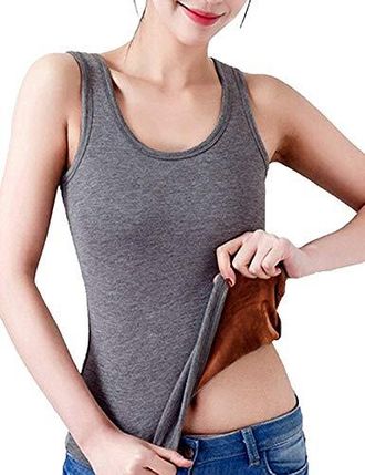 Lazutom Débardeur en coton avec doublure polaire thermique pour femme, Gris profond, 36