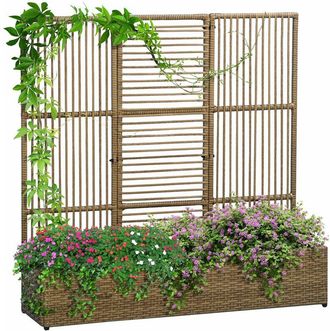 OUTSUNNY Jardini&egrave;re avec treillis haut dim. 103L x 29l x 103H cm r&eacute;sine tress&eacute;e PE aspect rotin marron