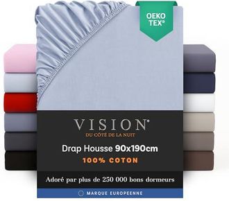 Vision Streetwear Drap Housse - 100% Coton Lit Simple (90x190 cm) - Gris Perle | Coins &Eacute;lastiqu&eacute;s | Tissage Serr&eacute; | Convient aux Matelas Jusqu&agrave; 25cm | Confortable | Lav