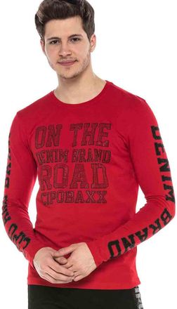 Cipo & Baxx Herren Sweatshirt CL379 Rot - Stylischer Pullover im Modernen Streetwear Look mit Rundhals & Print - Bequemer Sweater f&uuml;r Alltag, Freizeit & Party - C