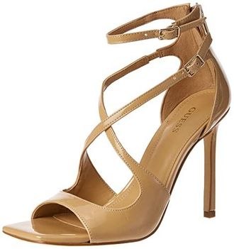 Guess Guess Sandales à talons Sella pour femme, Brevet naturel moyen, 37.5 EU