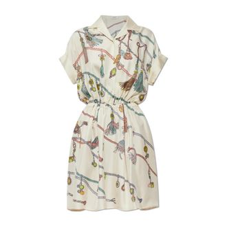 Versace Bedrucktes Mini-Kleid aus Seidentwill - - Dresses - Damen - Beige - S