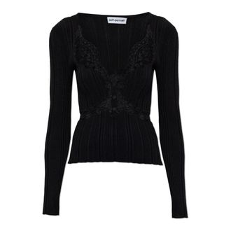 Self Portrait Femme, Tops, Noir, Taille: 42 FR Haut en maille dentelle