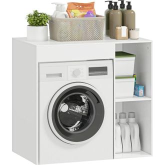 HOMCOM Meuble machine &agrave; laver et s&egrave;che-linge - HOMCOM - 2 compartiments ouverts - panneau de particules - 96 x 60 x 90,5 cm - blanc