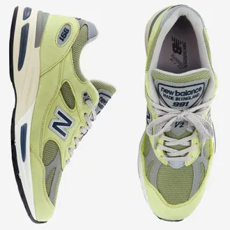 New Balance Unisex Sneakers 991v2 Light Green Pigskin-Synthetic-Mesh Trainers Pigskin/synthetic/mesh