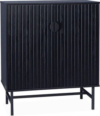 Sweeek Anrichte geriffelte Holzoptik, schwarz, 2 Türen, 80 cm - Sweeek