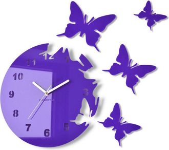 FlexiStyle z4c_8a Große Moderne Wanduhr Schmetterling Lila (Heidelbeere) rund 30cm, 3D DIY, Wohnzimmer, Schlafzimmer, Kinderzimmer