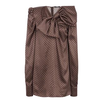 Balmain Femme, Robes, Brun, Taille: 36 FR Courte robe en satin avec mini imprim&eacute; monogramme