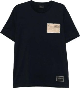 Brioni Homme, Tops, Bleu, Taille: XL Logo-Embroidered T-Shirt