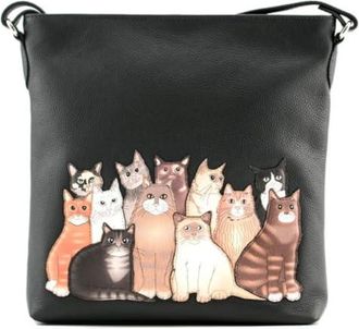 Mala Leather Meowfia Sac à bandoulière Mala - Sac à main en cuir véritable avec application de chat avec sangle réglable, plusieurs poches et sac à poussière cadea