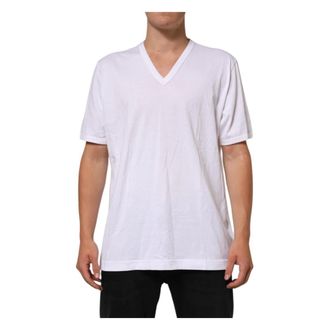 Dolce & Gabbana Homme, Tops, Blanc, Taille: 5XL T-shirt Manches Courtes Col en V