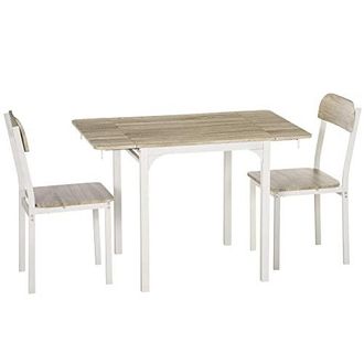 HOMCOM 3 TLG Esszimmergruppe Essgruppe mit 2 St&uuml;hlen und 1 Tisch Esstisch Set mit Klappbarer Tischplatte f&uuml;r K&uuml;che kleine Raume Stahl MDF Natur+Wei&szlig; 110 x 70