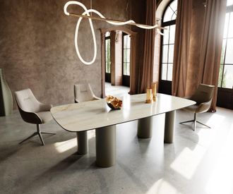 DELIFE Esstisch Edge Boot 240x120 Keramik Iris FMG Onice Oro Pilier Metall Effektfinish Titan, Esstische