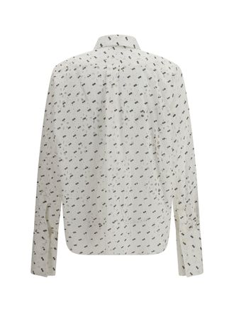 GCDS Womens Cotton Broderie Anglaise Shirt With All-Over Logo Embroidery Optic White-Black White/black