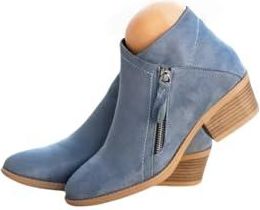 Generic Bottines occidentales pour femme à talon bas avec fermeture éclair - Soutien de la voûte plantaire - Talon plat - Chaussures romaines épaisses décontr