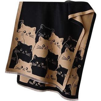 GFM CTSHL1 Châle pashmina pour femme Imprimé chats au toucher cachemire pour lautomne et lhiver, Ctshl-m-noir marron, L