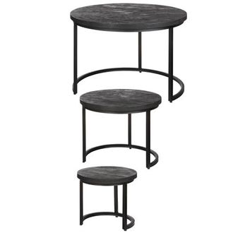 Gilde 3er Set Beistelltisch Nero - Metall - rund - schwarz - H&ouml;he 48cm x &Oslash; 70cm