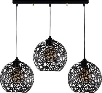 OZAIA Ozaia - Grand Lustre Noir &Eacute;l&eacute;gant &agrave; 3 Lampes, 100x25 cm, Hauteur 115 cm, Pour Grand Salon ou Entr&eacute;e