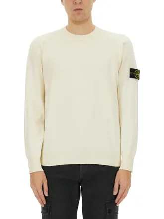 Stone Island Logo Knit Cotton Sweater - Ivory