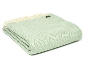 Tweedmill Decke aus reiner Schurwolle, Wabenstruktur, Ozeangr&uuml;n