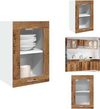 vidaXL H&auml;ngeschrank Glas Altholz-Optik 40x31x60 cm Holzwerkstoff - H&auml;ngeschrank - H&auml;ngeschr&auml;nke - K&uuml;chenschrank - K&uuml;chenschrank Mit Glast&uuml;ren