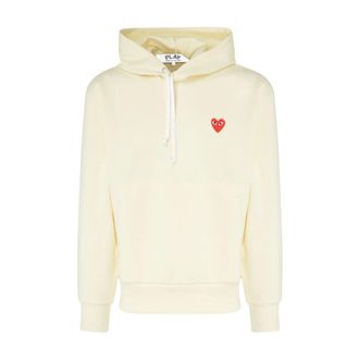 Comme Des Garçons Homme, Sweatshirts et sweats à capuche, Beige, Taille: S Sweat à Capuche Ivoire avec Coeur Rouge