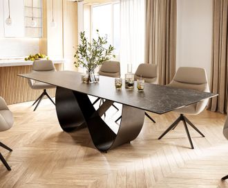 DELIFE Esstisch Edge 300x100 Keramik Laminam Nero Greco Anthrazit Infinity Metall Schwarz, Esstische