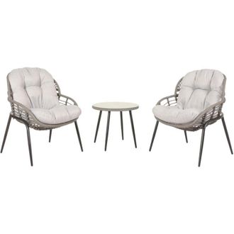Hhg neuwertig] Poly-Rattan Garnitur 952, Balkon-Set Gartengarnitur Sitzgruppe Stuhl Beistelltisch grau, Polster hellgrau