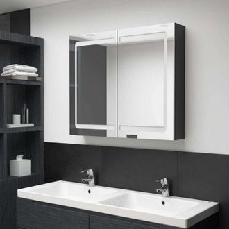 vidaXL Vidaxl - Armoire murale de salle de bain &agrave; miroir LED noir brillant 80x12x68 cm - 2 portes - 3 &eacute;tag&egrave;res - MDF m&eacute;lamin&eacute; pour durabilit&eacute;