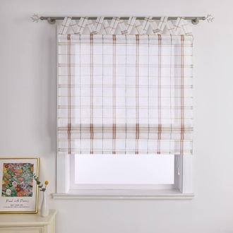 Joyswahl Leinenoptik Raffrollo mit Kariert Design Schals »Jill« Raffrollo mit V-Schlaufen Landhausstil Fenster Vorhänge BxH 100x140cm Rot 1 Stück